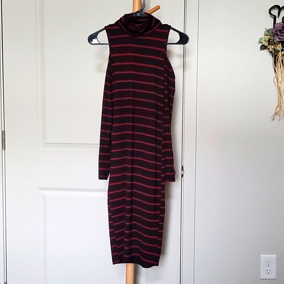 capella | Dresses | Bodycon Stripe Cut Out Shoulder Turtleneck Maxi ...